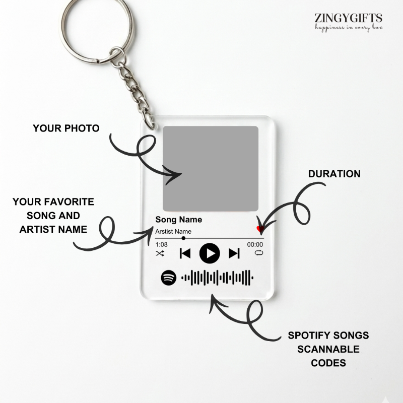 Custom Song Cover Key Chain with Photo & Song Code – Zingy Gifts